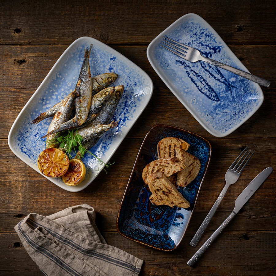 Churchill Blue Inked Fresco 26x15cm Natural Deep Tray
